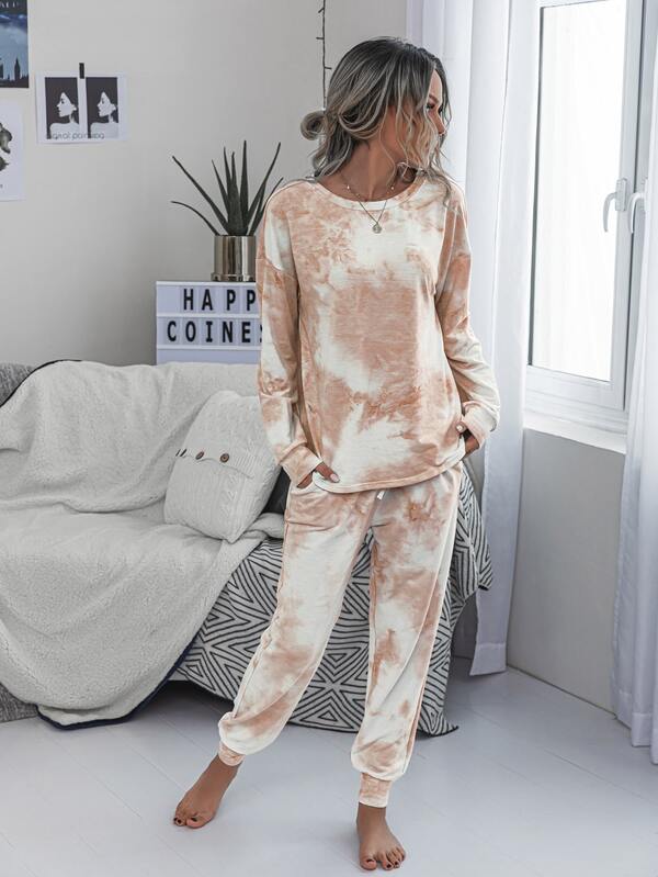 SHEIN LUNE Drop Shoulder Tie Dye Pullover & Sweatpants Set | SHEIN USA