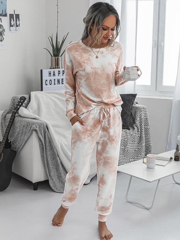 SHEIN LUNE Drop Shoulder Tie Dye Pullover & Sweatpants Set | SHEIN USA