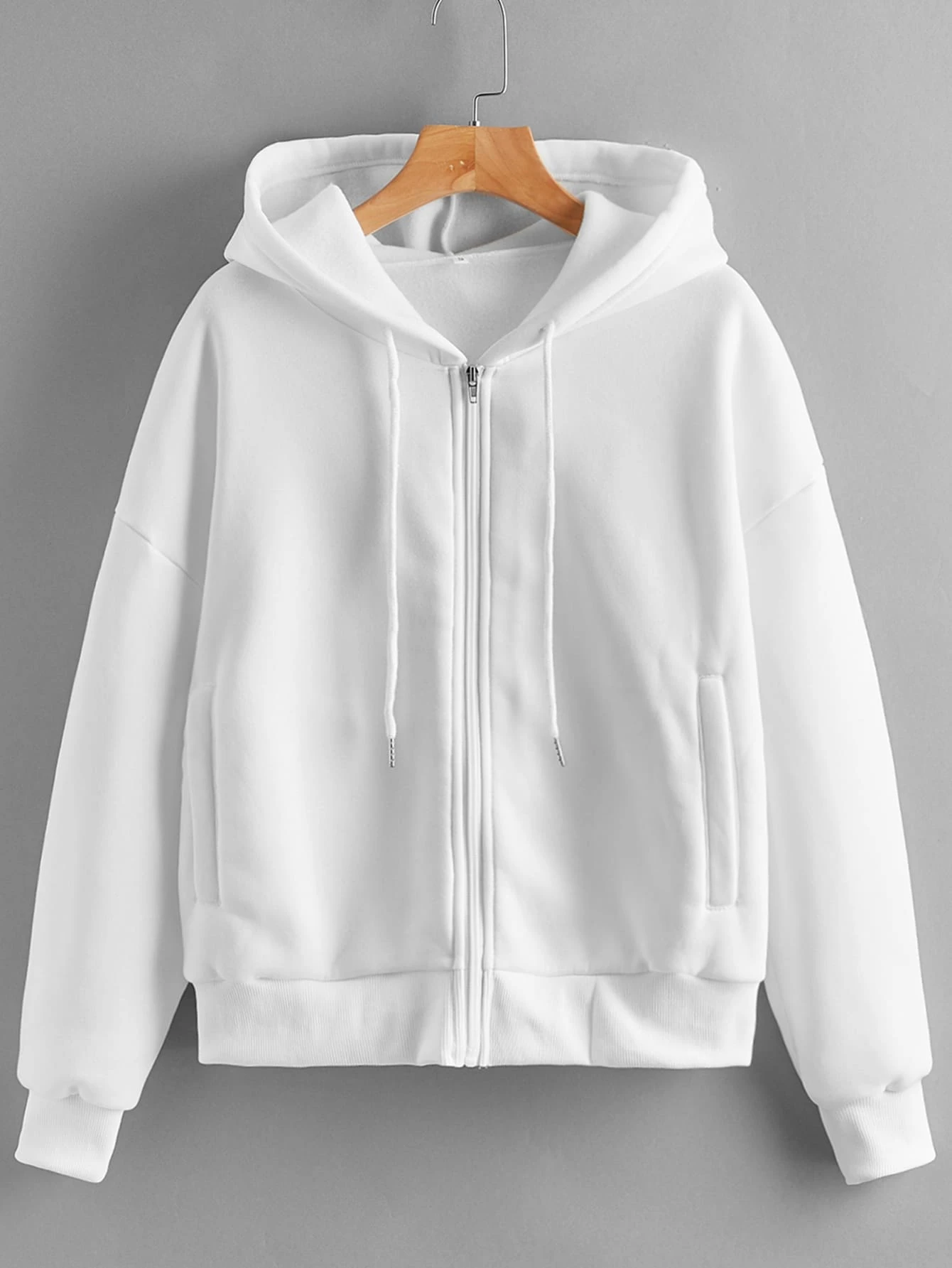 INAWLY Solid Zip Up Drawstring Drop Shoulder Hoodie | SHEIN USA