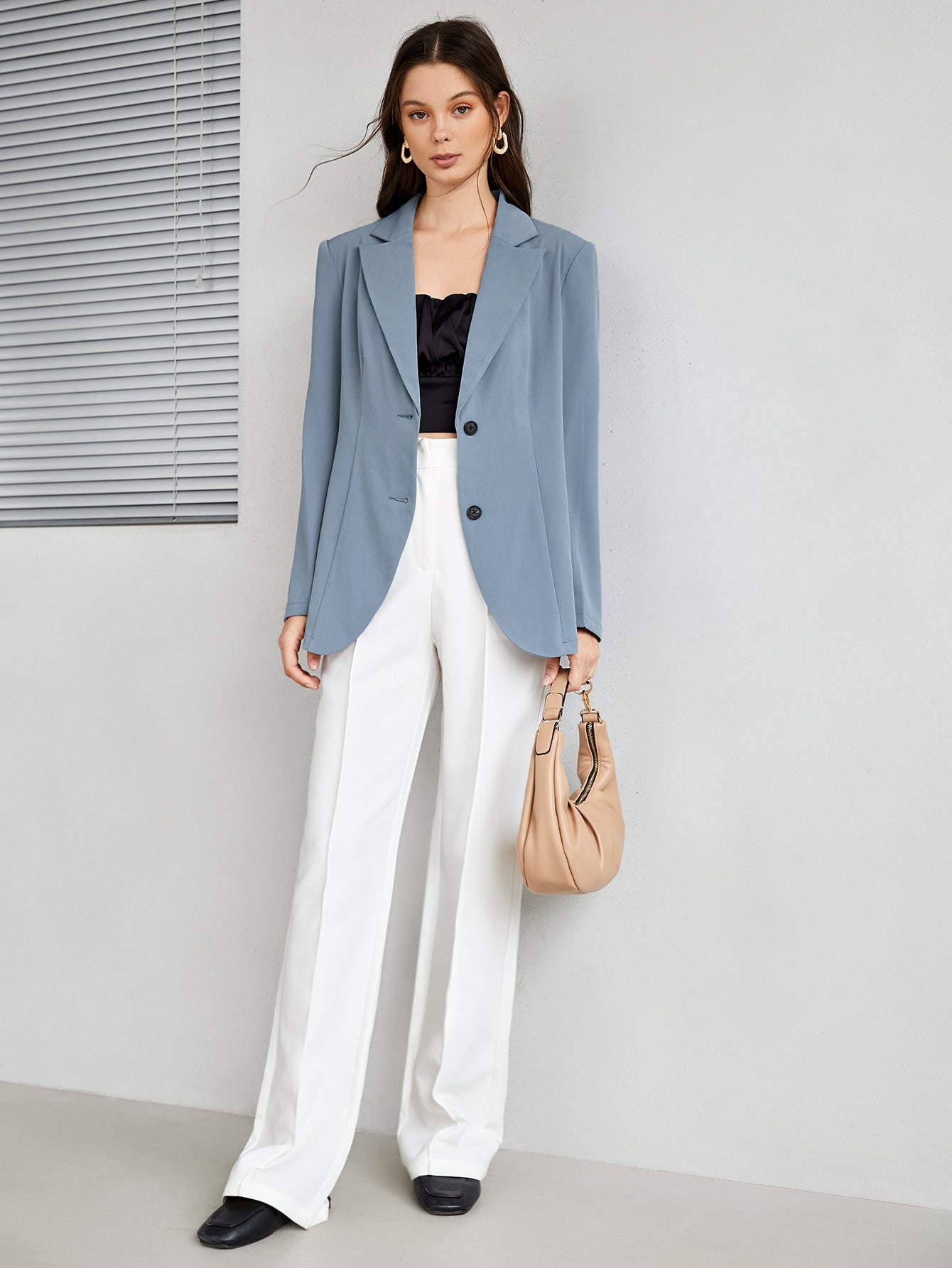 SHEIN Notch Neck Single Breasted Solid Blazer | SHEIN USA