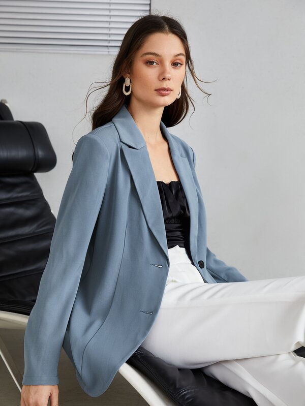 SHEIN Notch Neck Single Breasted Solid Blazer | SHEIN USA