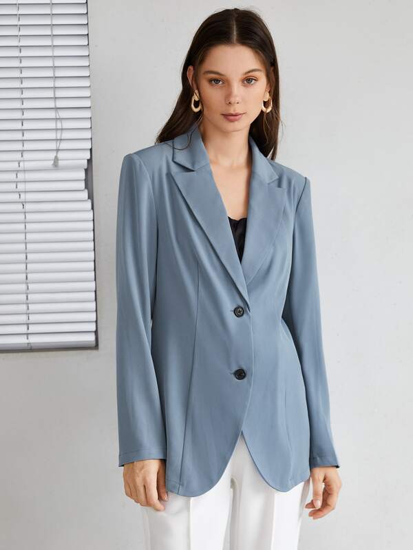 SHEIN Notch Neck Single Breasted Solid Blazer | SHEIN USA