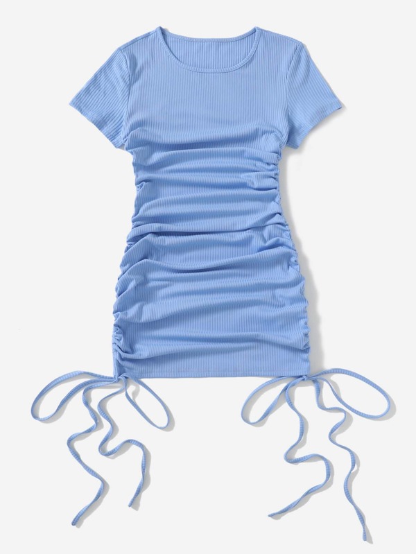 SHEIN Qutie Solid Side Drawstring Ruched Bodycon Dress | SHEIN UK