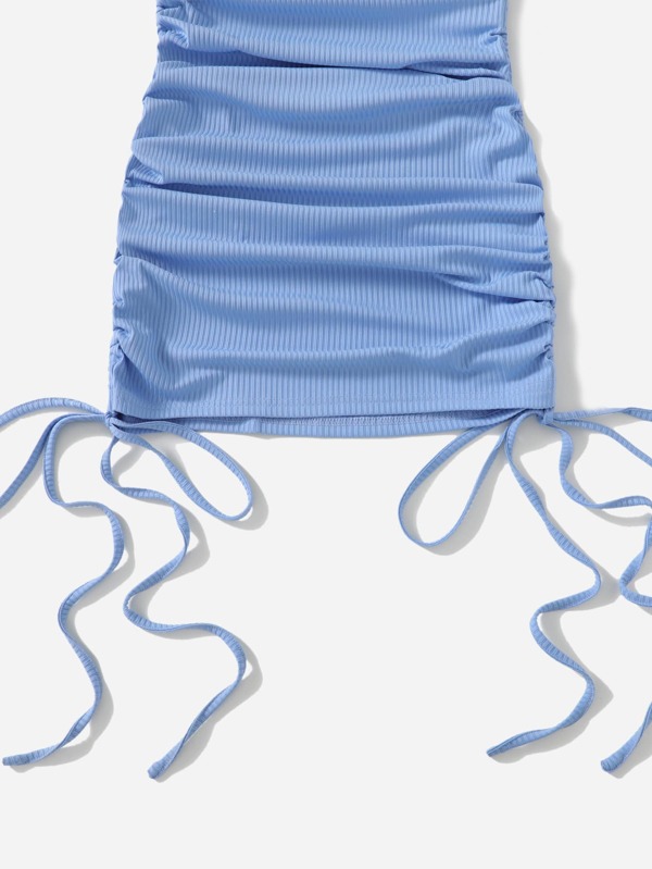 Shein Qutie Solid Side Drawstring Ruched Bodycon Dress | Shein Uk