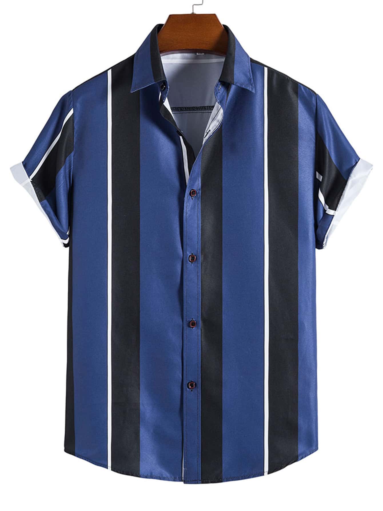 Men Button Front Striped Shirt