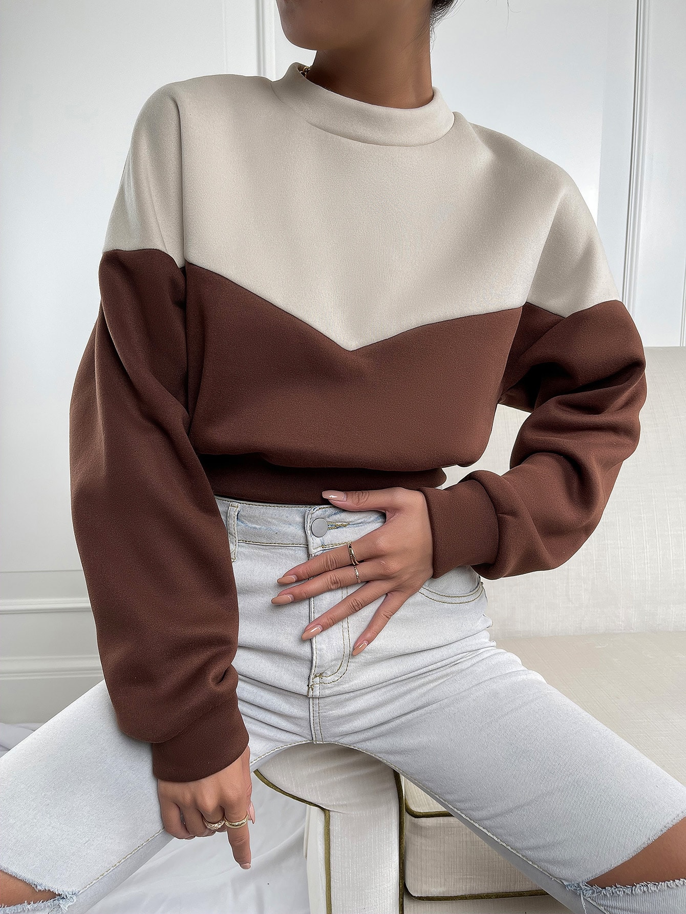 Drop Shoulder Two Tone Pullover