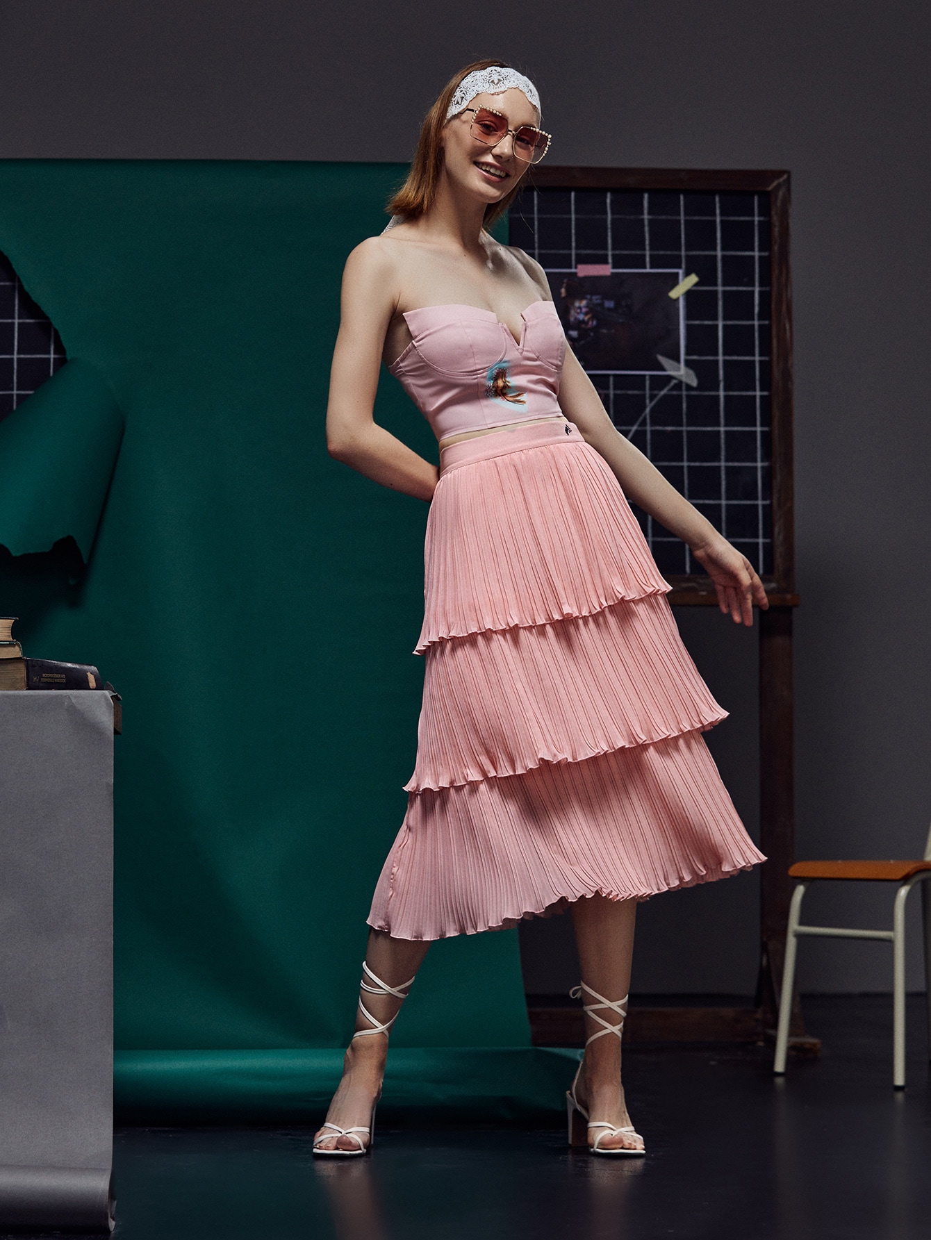 SHEIN X Celeste Tran Falda fruncido unicolor a capas | Mode de Mujer | SHEIN España