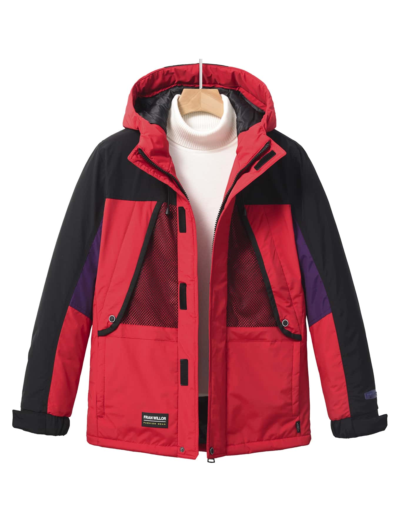 Men 1pc Color Block Zip Up Winter Coat
