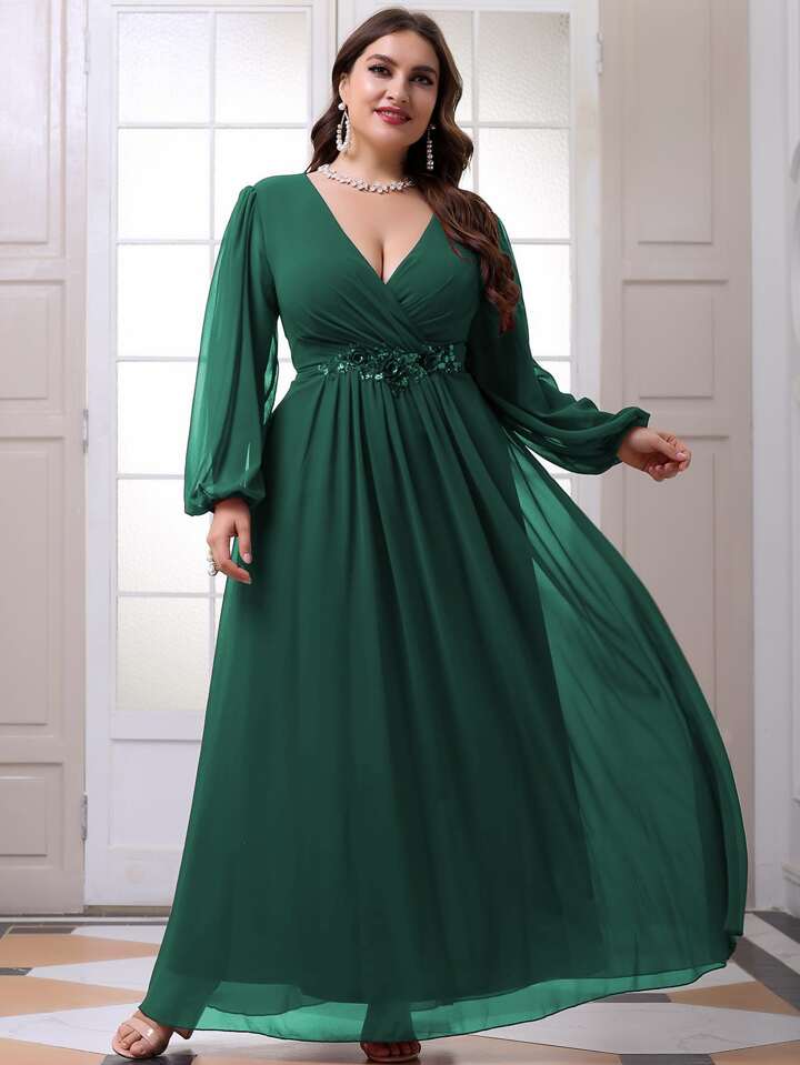 Plus Size Plunging Neckline Green Dress