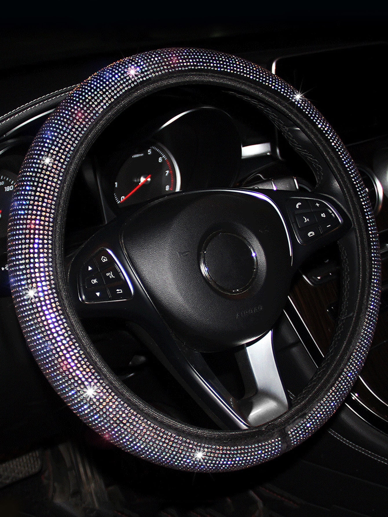 Rhinestone Decor Steering Wheel Cover