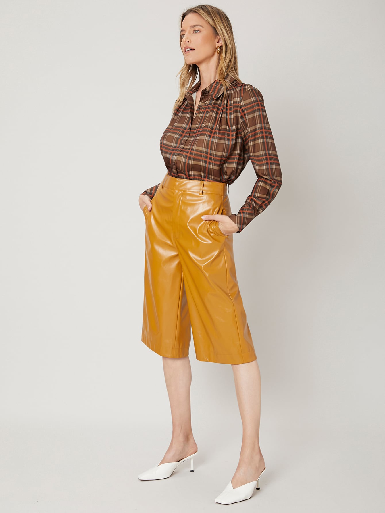 SHEIN Pu Leather Oversized Capris Pants | SHEIN USA