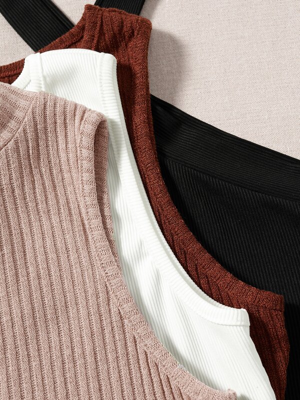 4pcs Solid Ribbed Crop Top | SHEIN