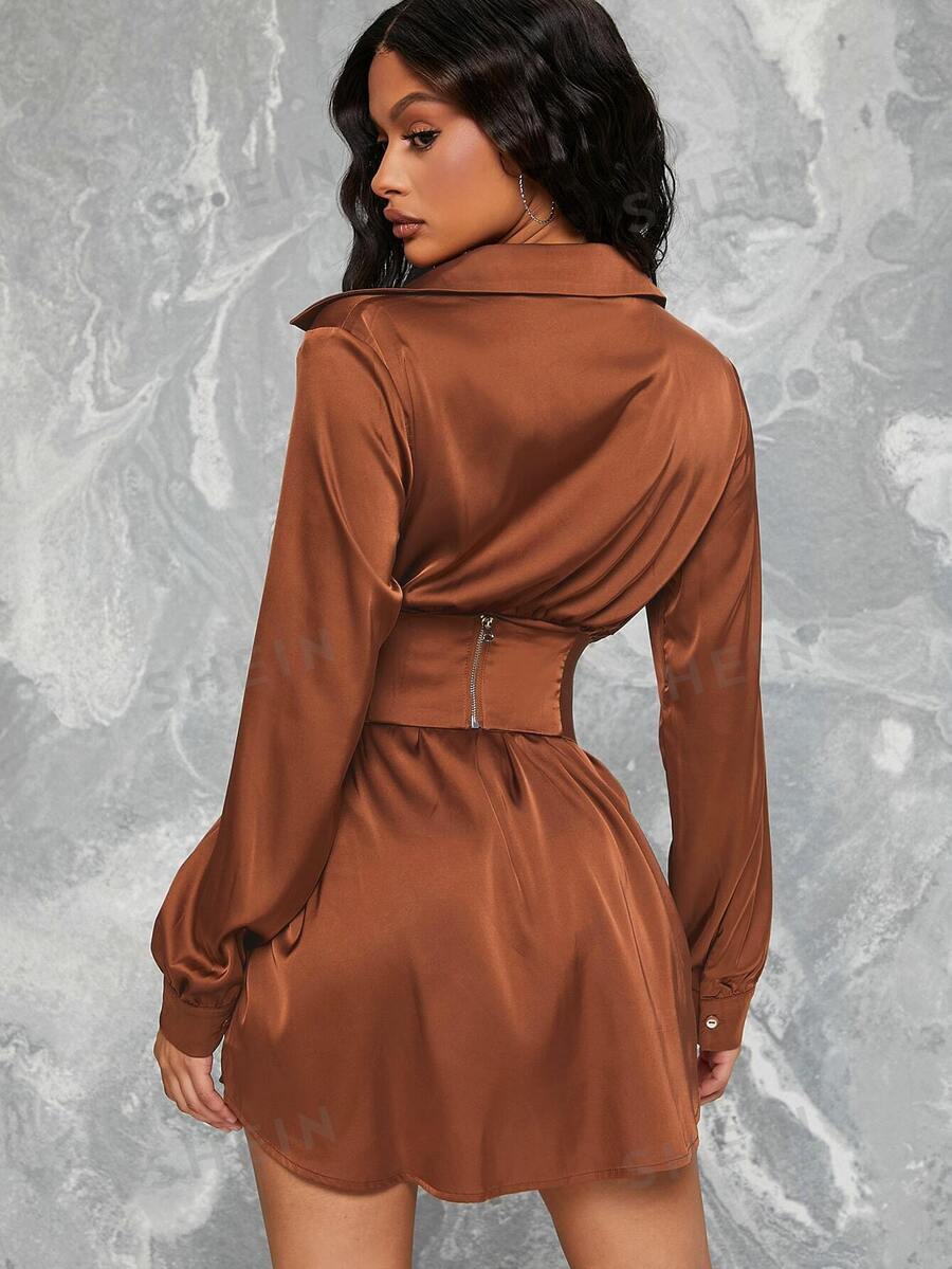 SHEIN Haute Corset Lace Up Satin Shirt Dress for Sale Australia| New ...