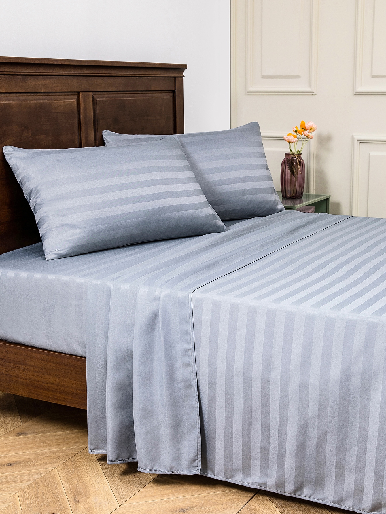 Set colcha simple de satén de rayas sin relleno