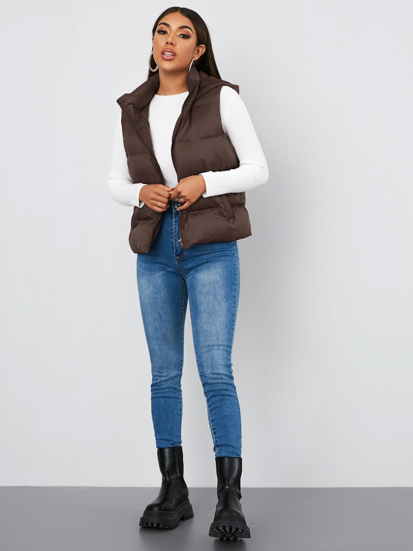 SHEIN Hooded Puffer Vest Jacket | SHEIN UK