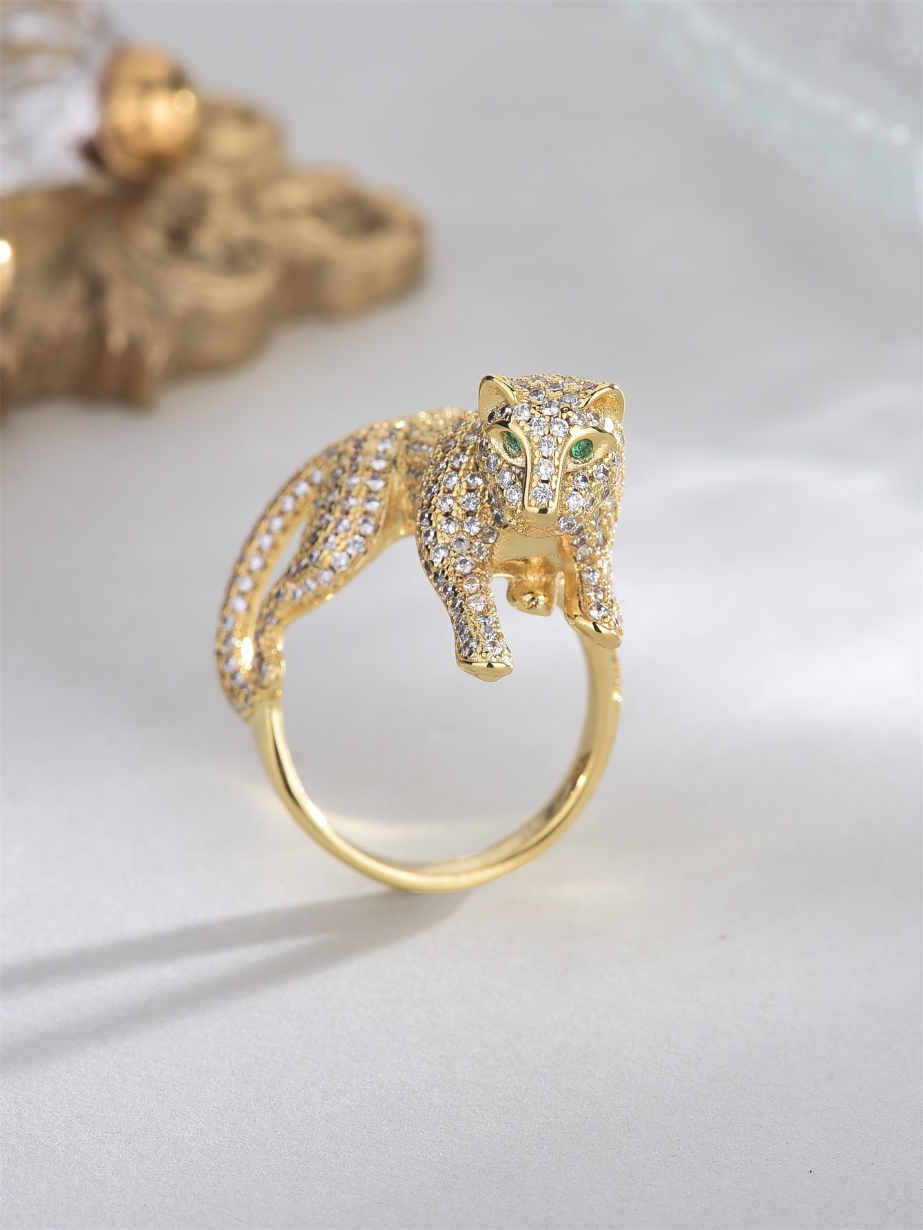 18K Gold Plated Zircon Leopard Decor Ring