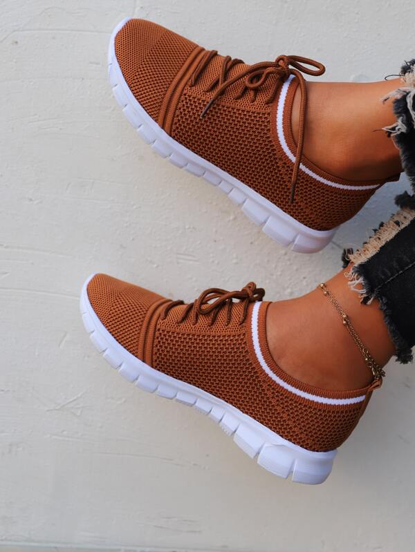 Women's Brown Minimalist Tie-up Running Shoes For Road Running | SHEIN USA