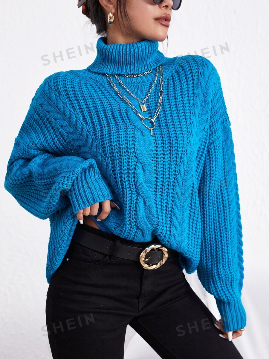 SHEIN Essnce Cable Knit Turtle Neck Jumper | SHEIN UK