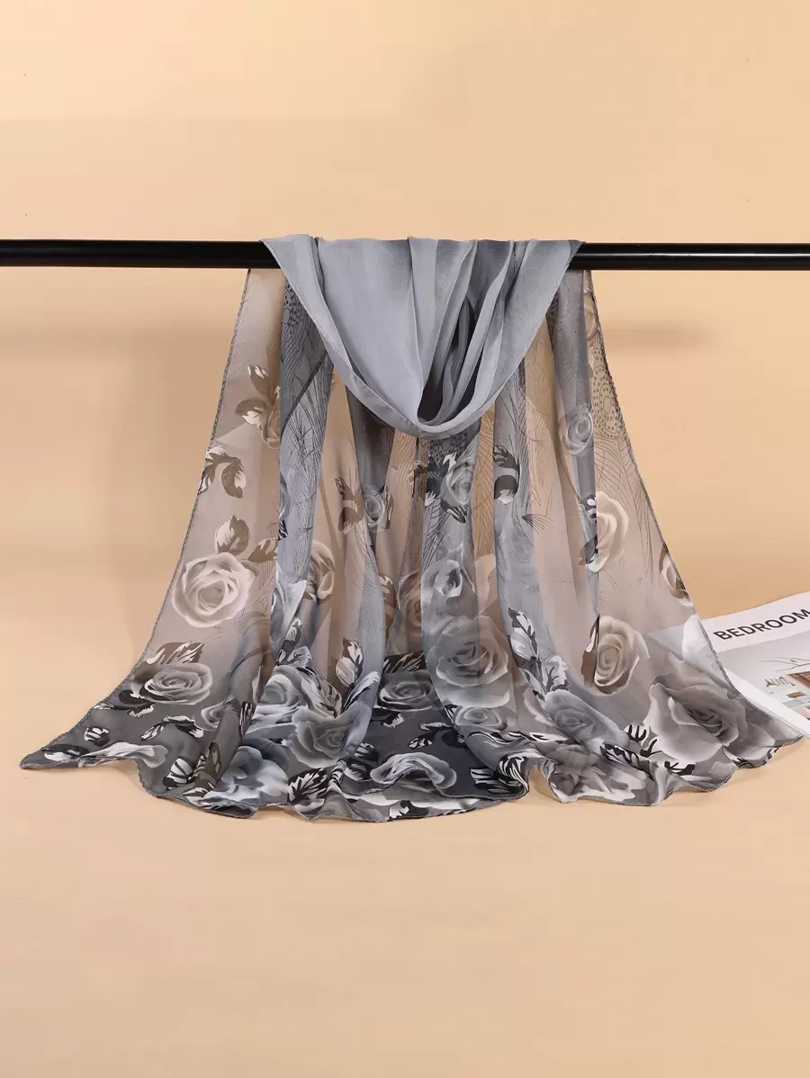 1pc Floral Print Chiffon Scarf Elegant Women Scarf Accessories Women ...