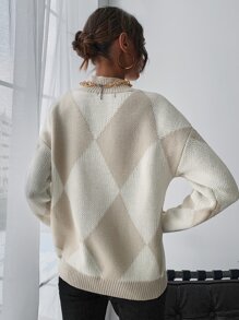 SHEIN EZwear Mock Neck Argyle Pattern Drop Shoulder Sweater | SHEIN USA