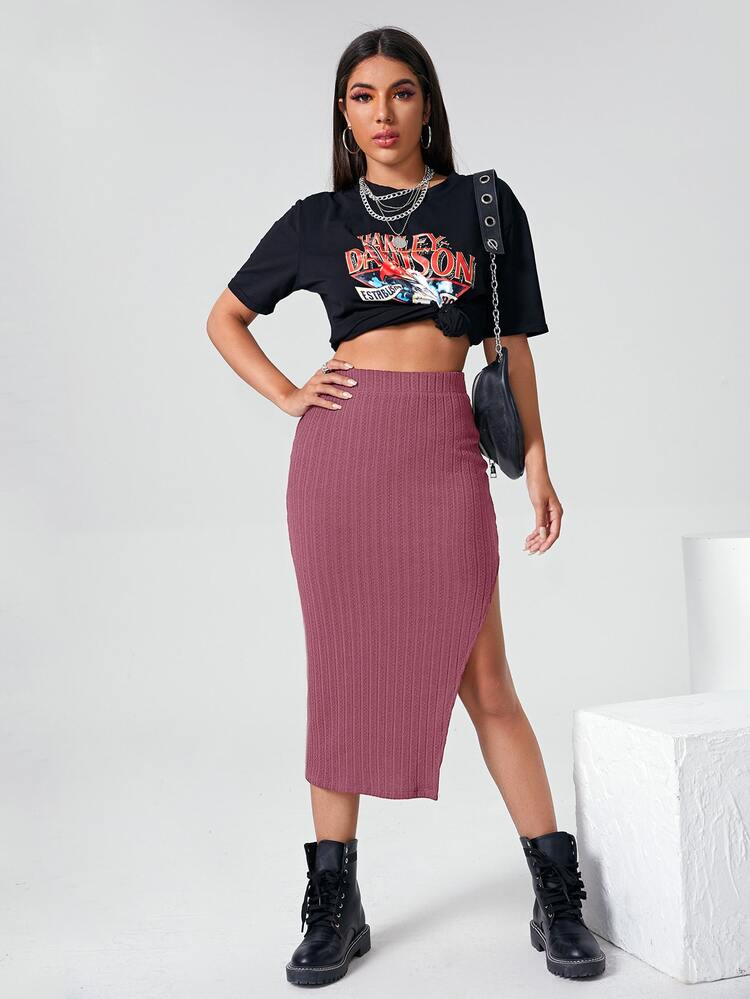 SHEIN EZwear High Split Side Skirt | SHEIN