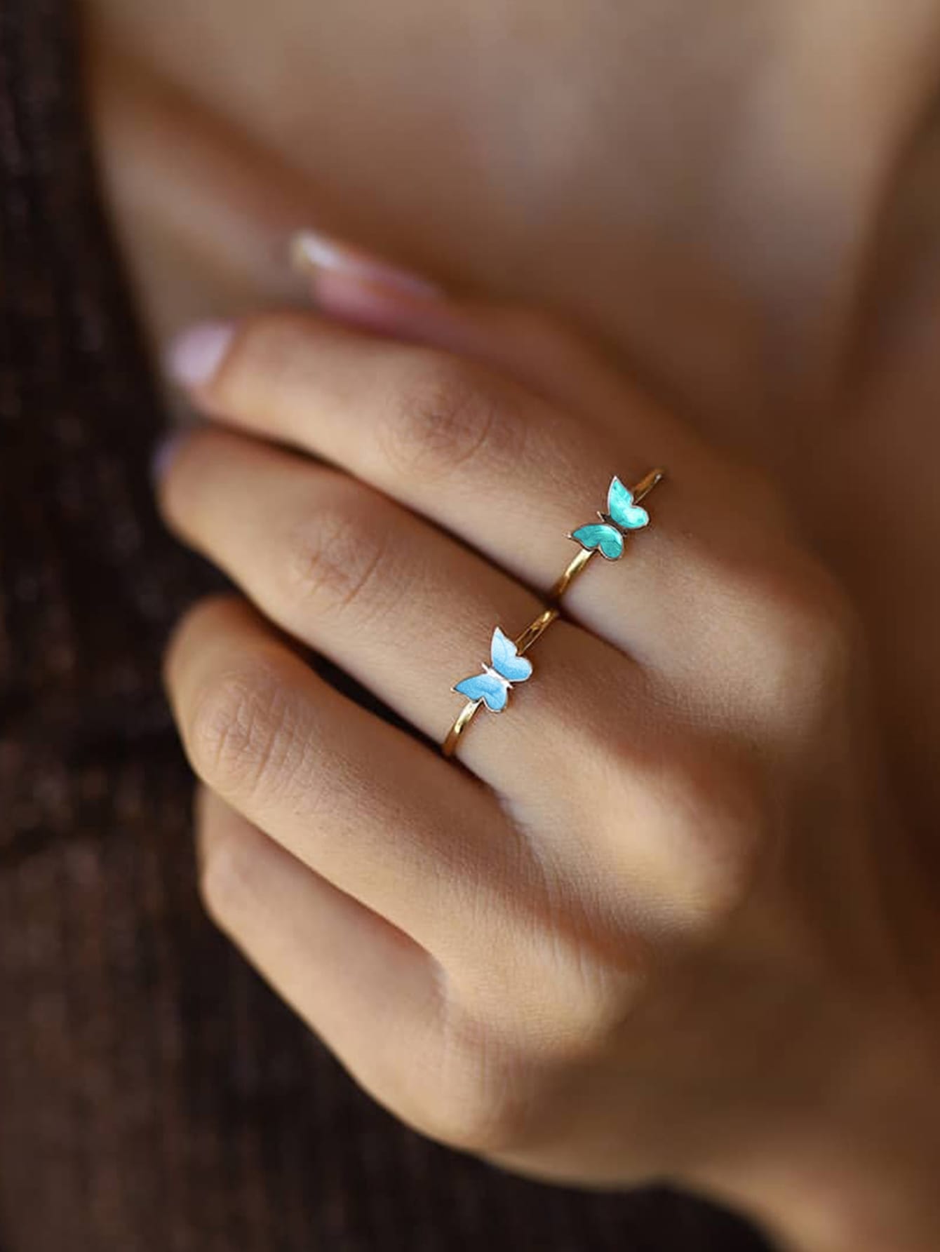 2pcs Butterfly Decor Ring