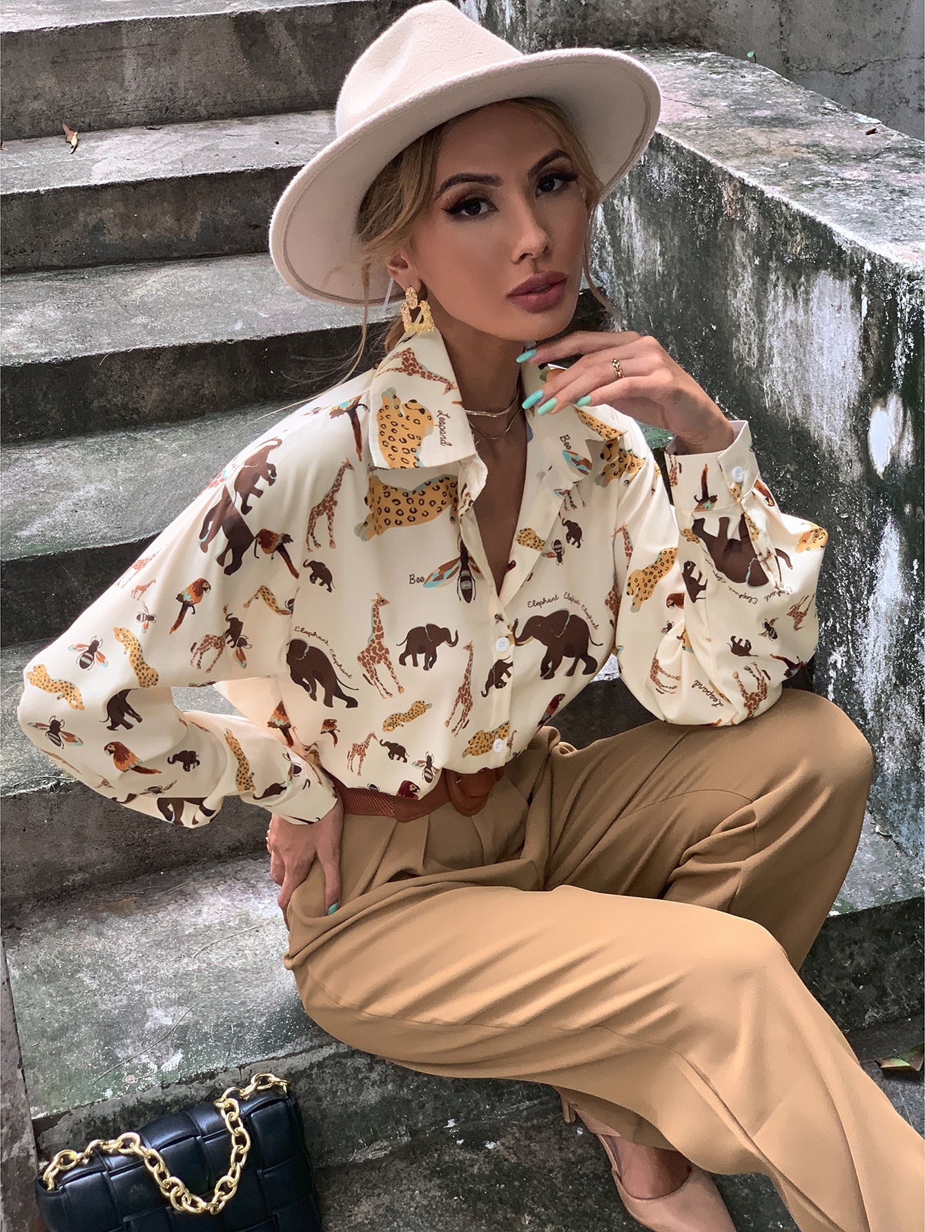 SHEIN Privé Allover Animal Print Drop Shoulder Shirt | SHEIN UK