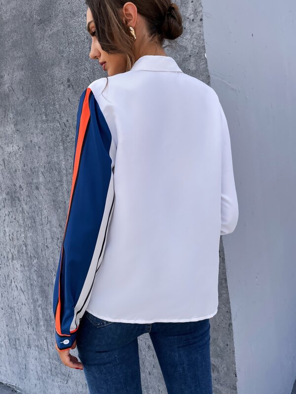 Striped Panel Button Up Shirt | SHEIN USA