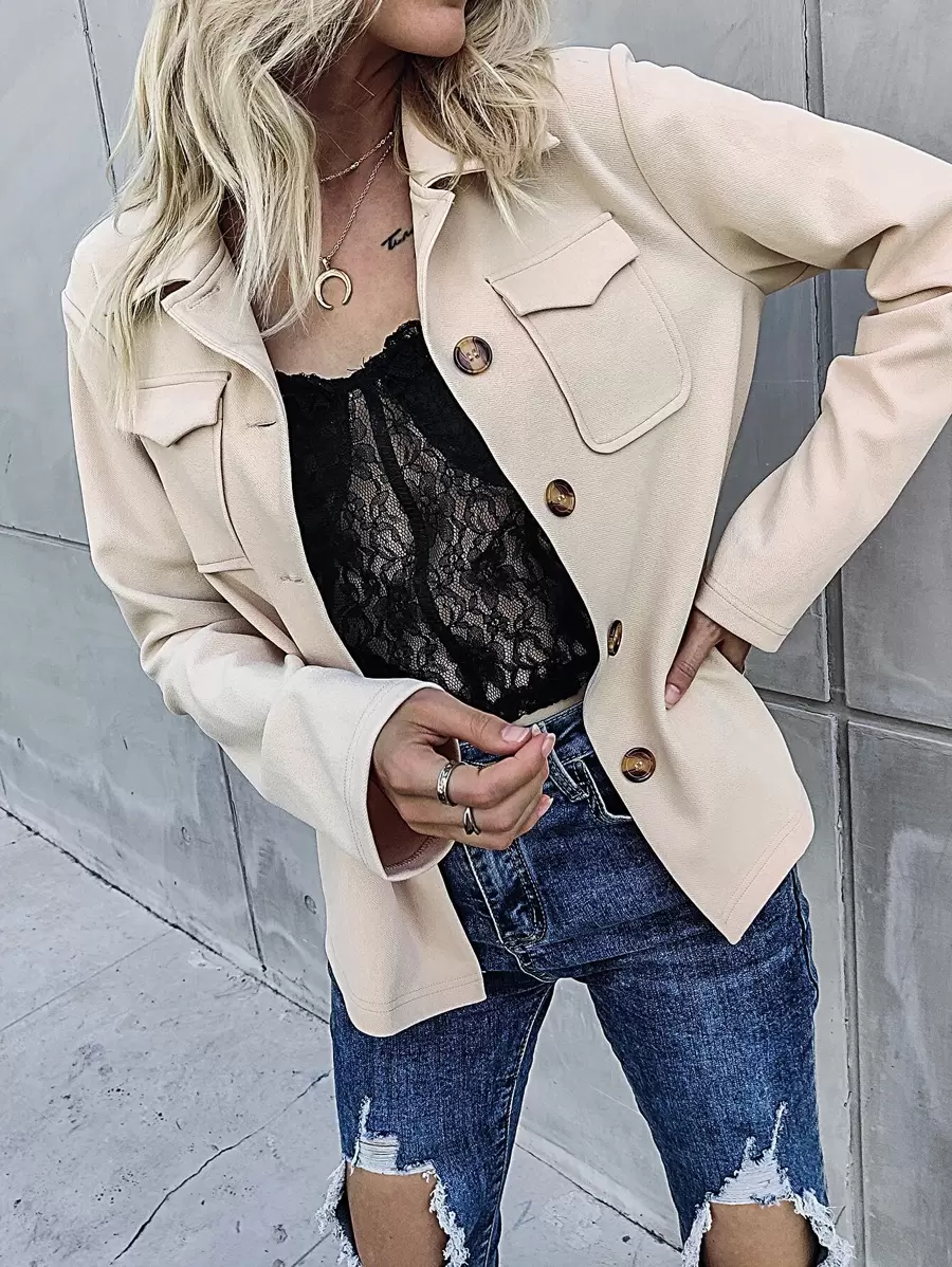 Solid Flap Pocket Jacket | SHEIN USA