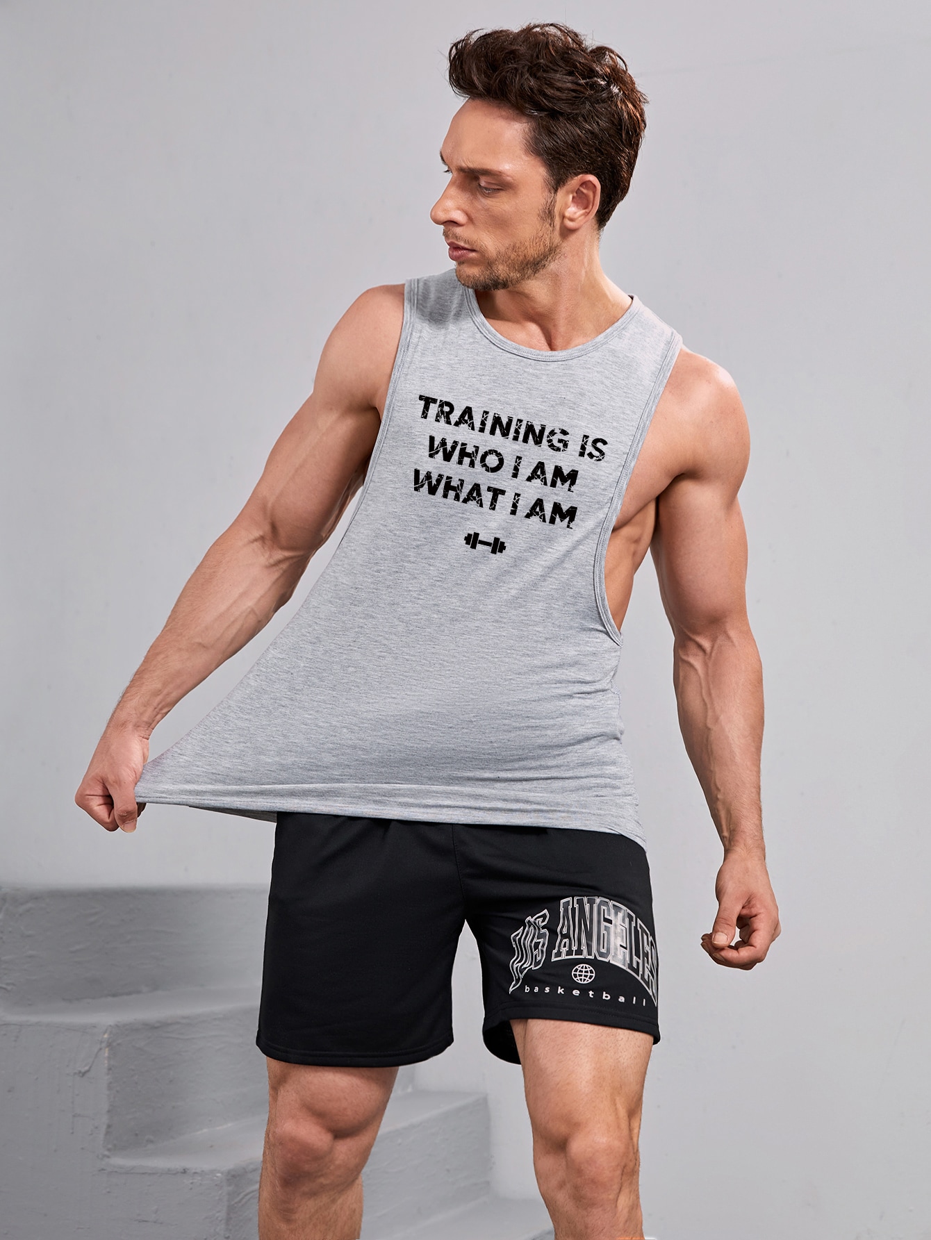 Men Slogan Graphic Drop Armhole Sports Tank Top