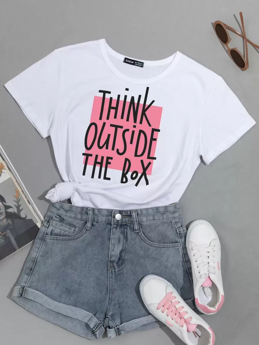 SHEIN MOOSTA Slogan Graphic Top THINK OUTSIDE THE BOX Graphic Tees ...