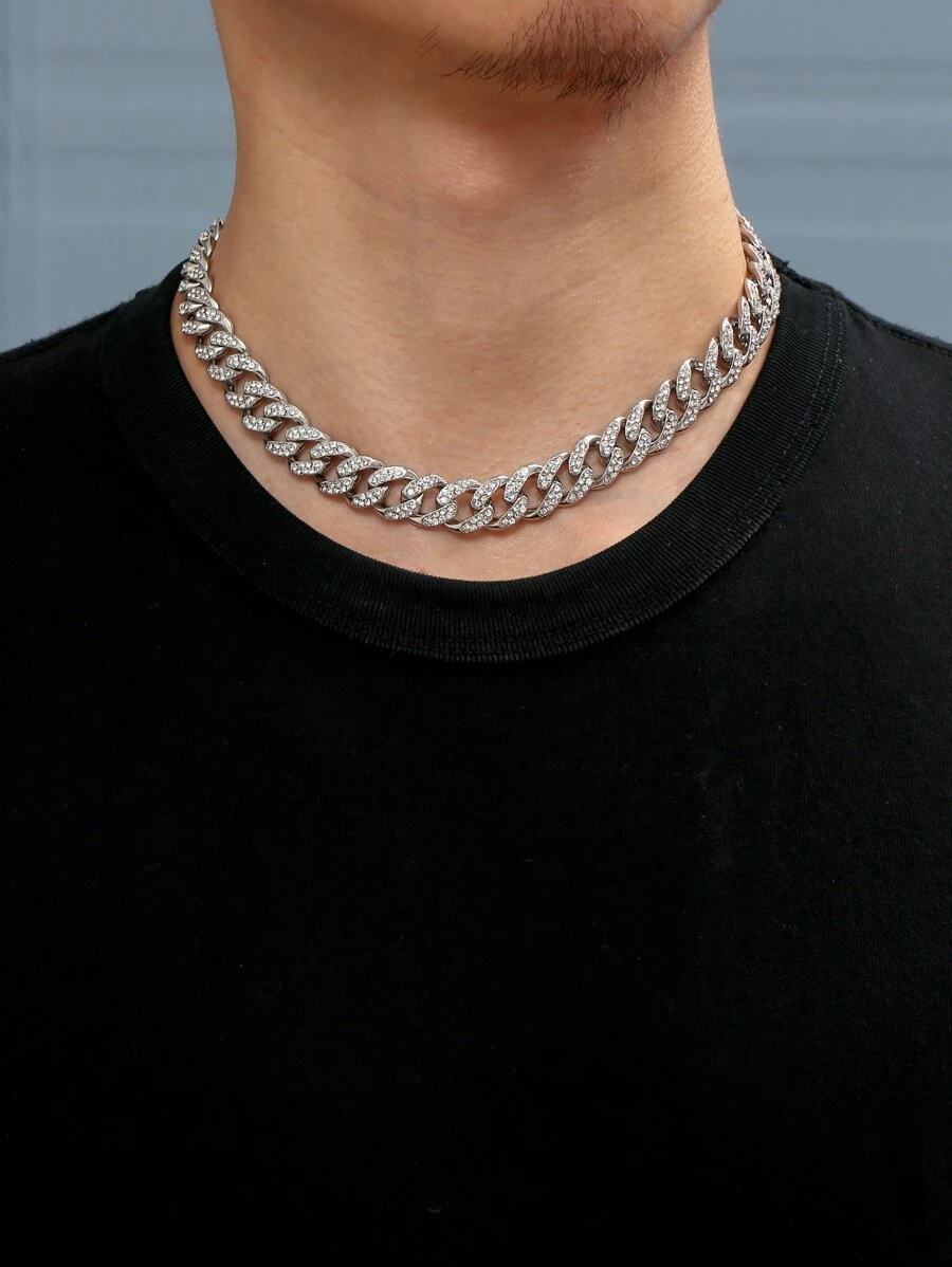 Fashionable and Popular Men Rhinestone Decor Chain Necklace for Party ...