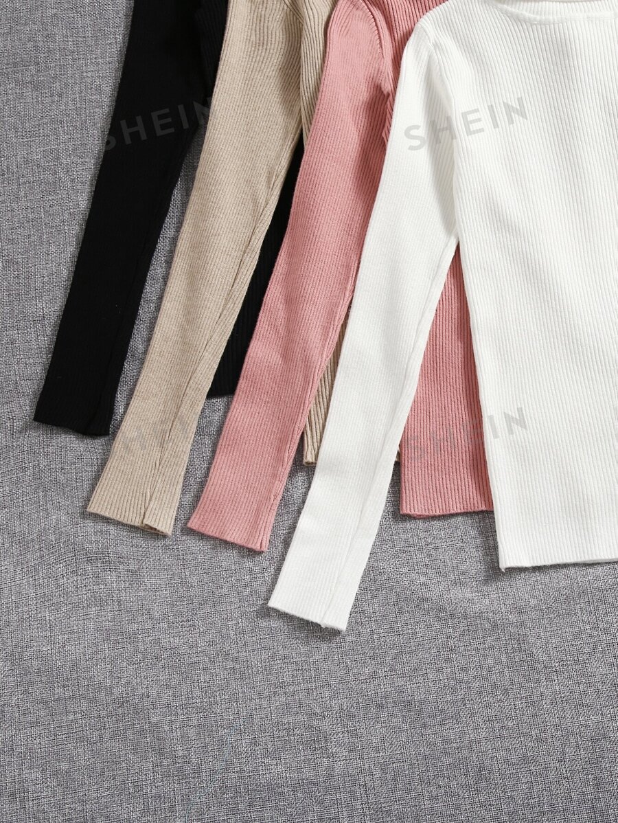 Shein Lune 4pcs Solid Turtleneck Ribbed Knit Sweater Shein Usa