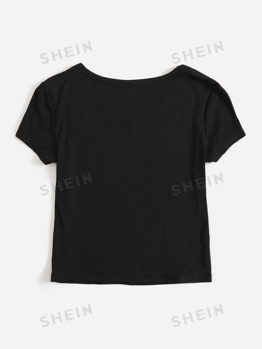 Shein Ezwear V Neck Rib Knit Solid Tee Shein Usa
