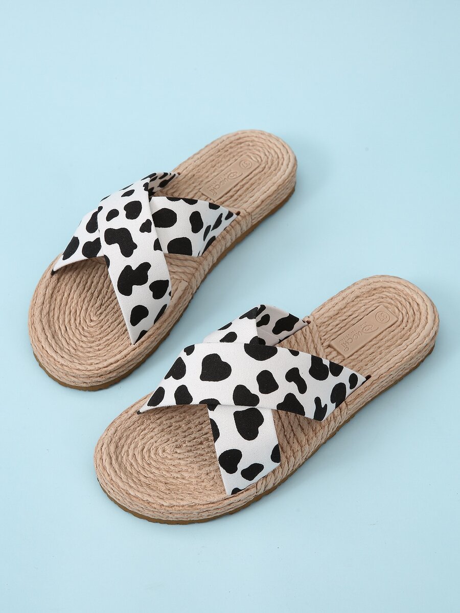 Crossover Strap Cow Print Slides | SHEIN USA
