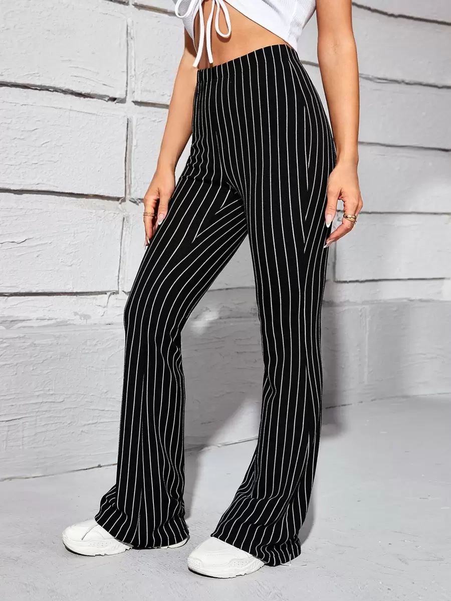 High Waist Pinstriped Boot-cut Leg Pants | SHEIN USA