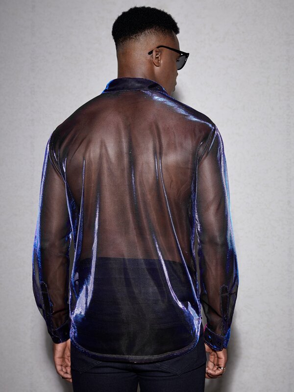 Manfinity Men Holographic Sheer Mesh Shirt | SHEIN USA