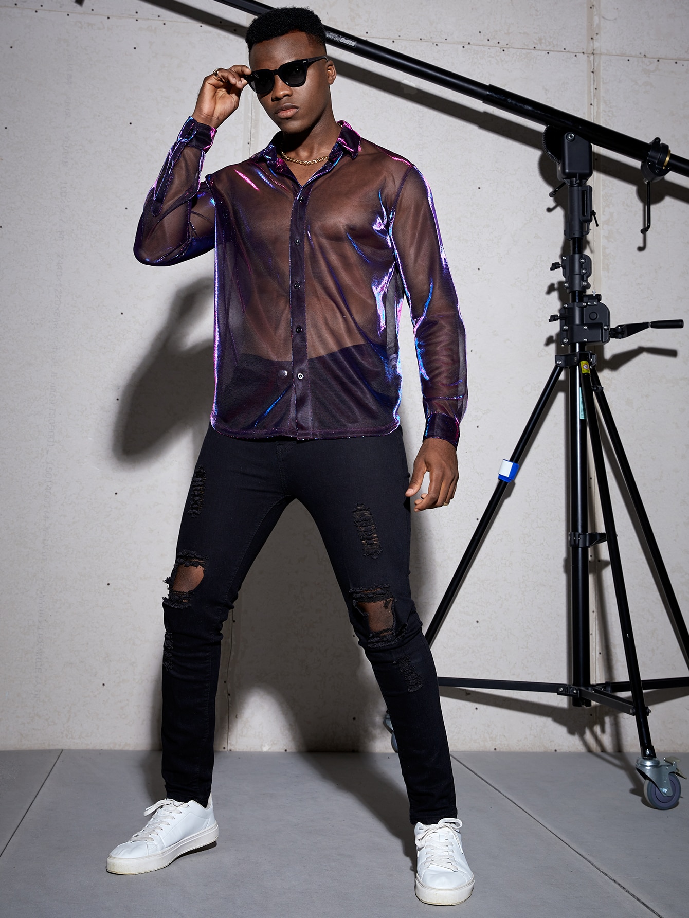 Manfinity Men Holographic Sheer Mesh Shirt | SHEIN USA