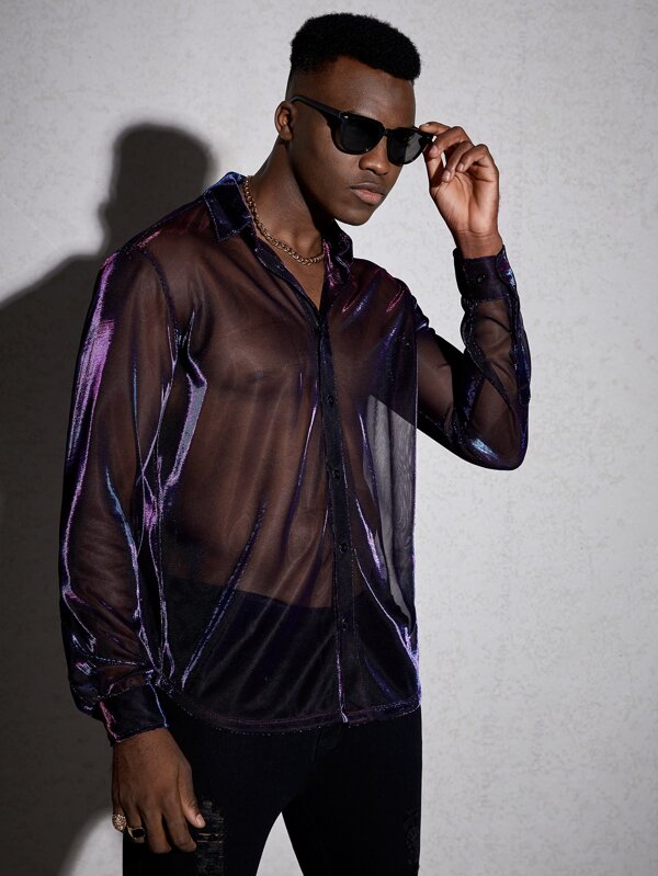 Manfinity Men Holographic Sheer Mesh Shirt | SHEIN USA