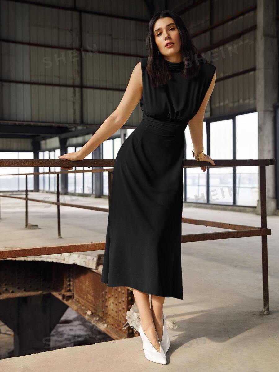 SHEIN x Deborah SHEIN BIZwear Gola Alta Ombreira Vestido Vestuário De ...