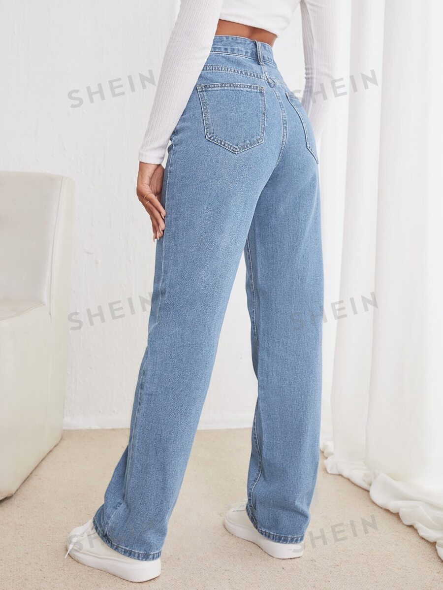 SHEIN Frenchy High Waisted Straight Leg Jeans | SHEIN UK