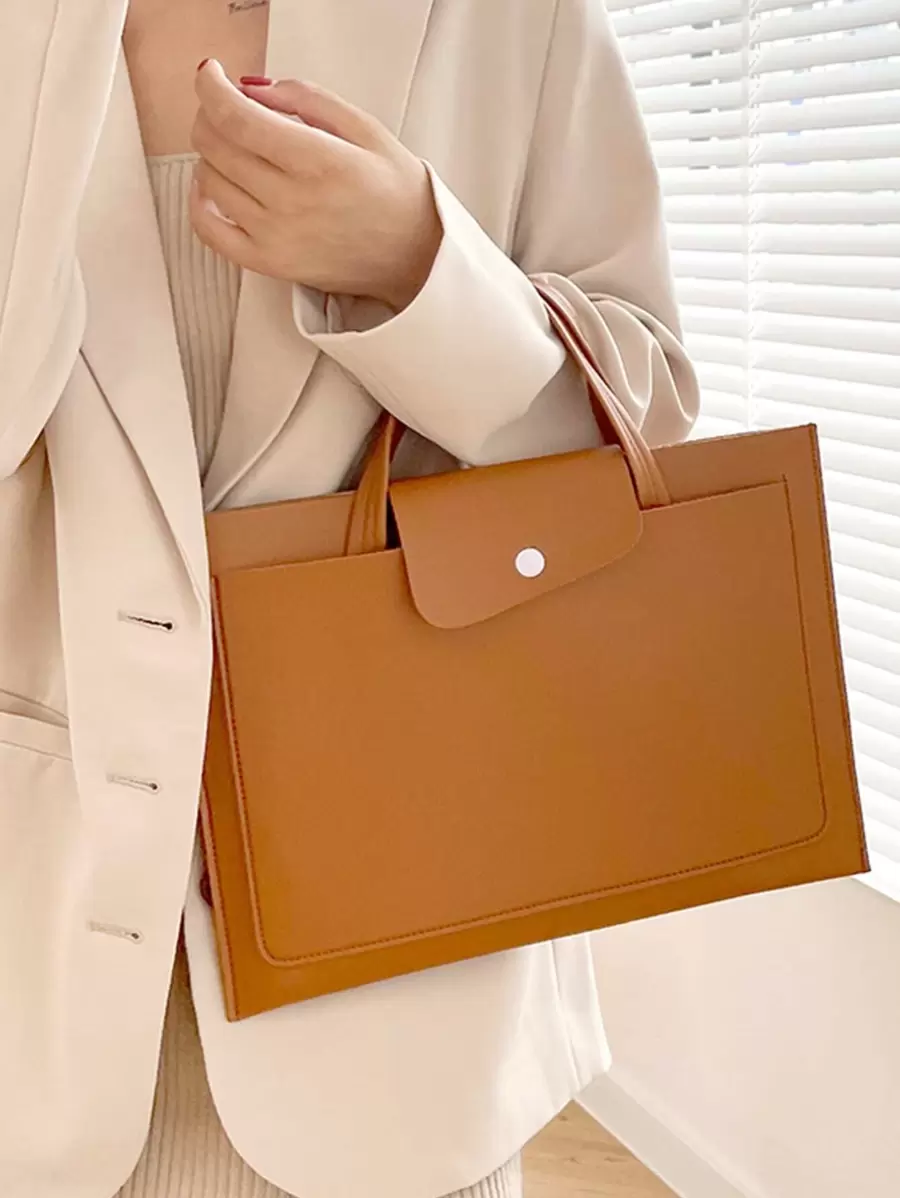 1pc 14-Inch Dual-Layer Pu Briefcase, Fashionable Tote Bag For Work And ...