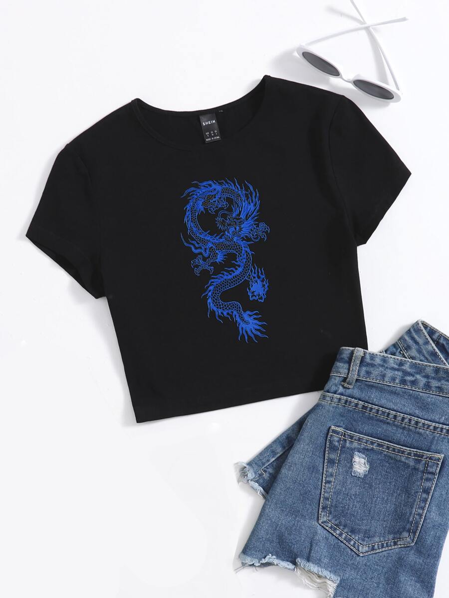 SHEIN EZwear Chinese Dragon Graphic Tee | SHEIN USA