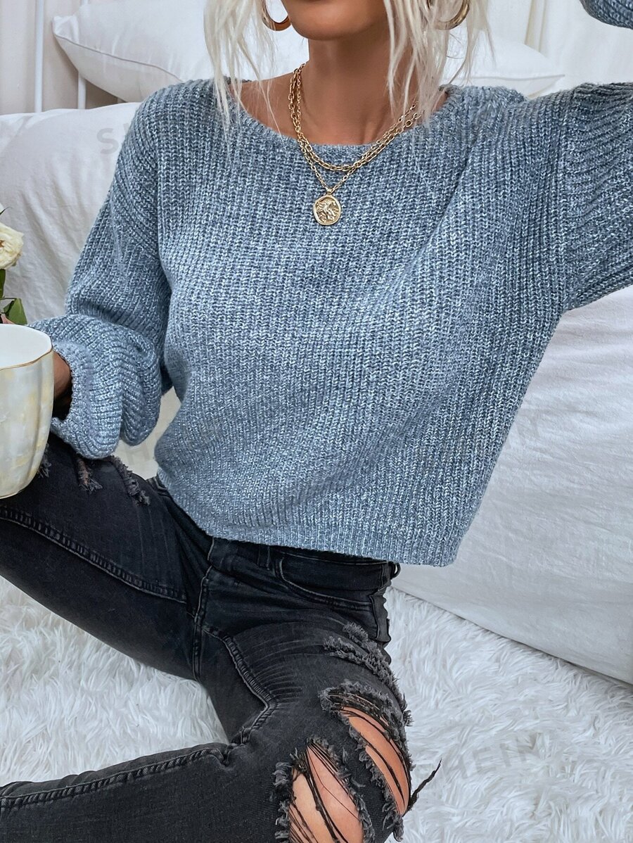 SHEIN LUNE Drop Shoulder Rib Knit Jumper | SHEIN UK
