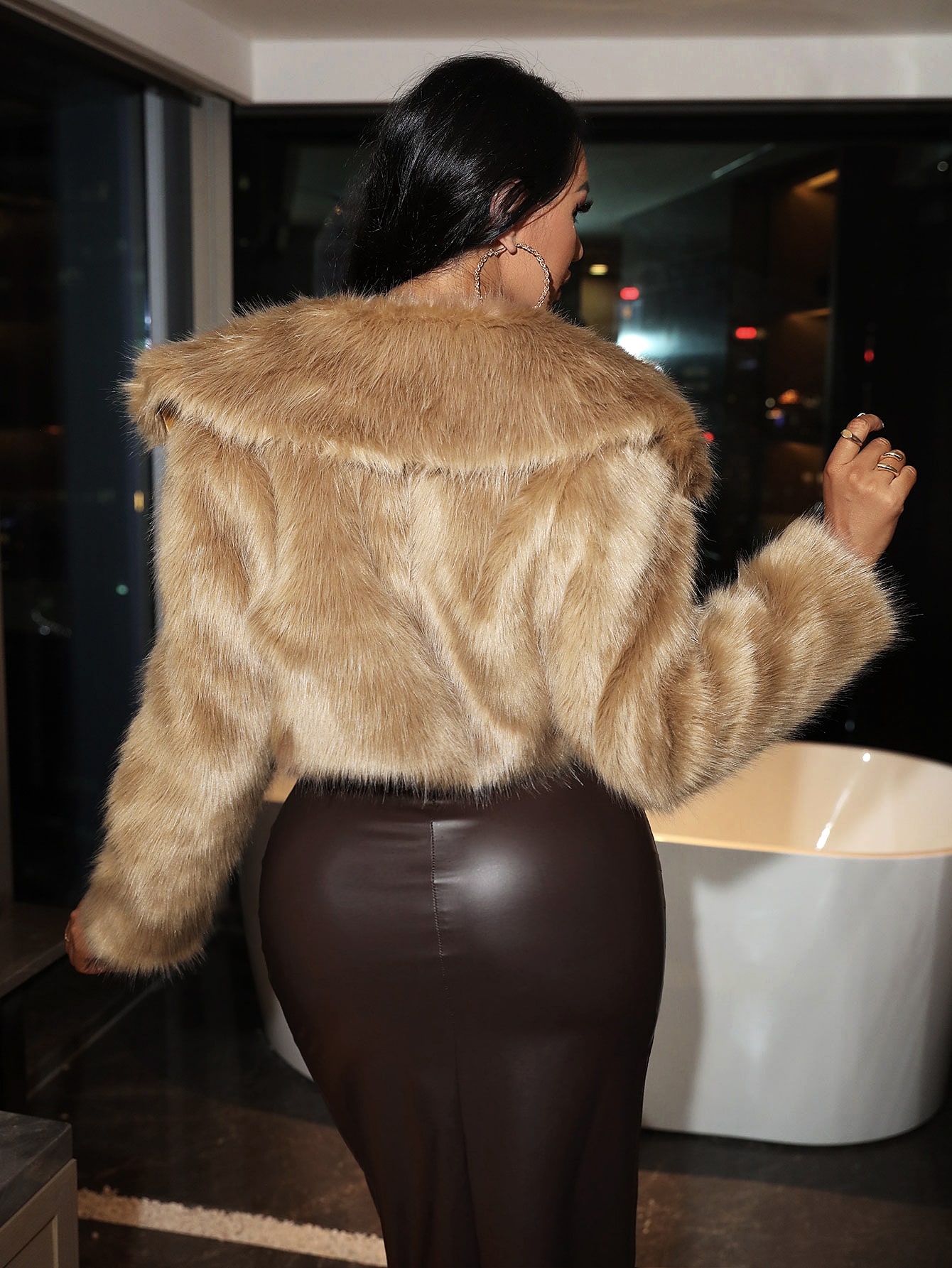 SHEIN SXY Solid Open Front Fuzzy Coat | SHEIN UK