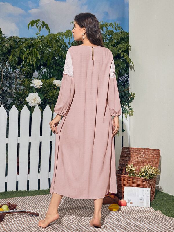 SHEIN Mulvari فساتين نوم و قمصان نوم الزر شبكة المتباين مثقوب التطريز ...