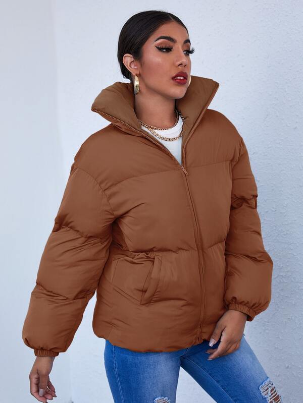 SHEIN High Neck Zip Up Puffer Coat | SHEIN USA