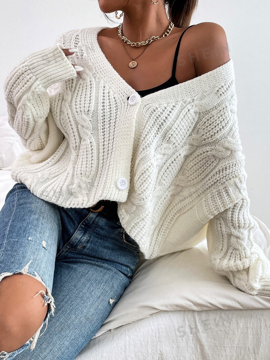 Shein Affinna Cable Knit Drop Shoulder Cardigan Shein Usa