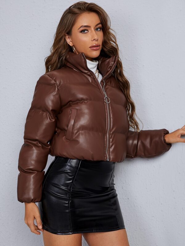 SHEIN O-ring Zip Up PU Leather Winter Coat | SHEIN USA