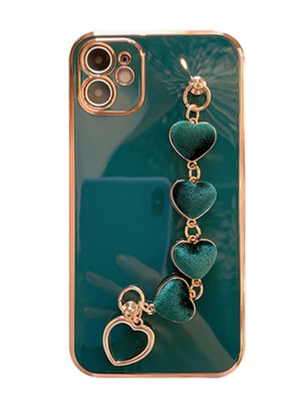 1pc Solid Color Plated Edge Plush Heart Bracelet Phone Case Compatible With iPhone15/15Plus ...